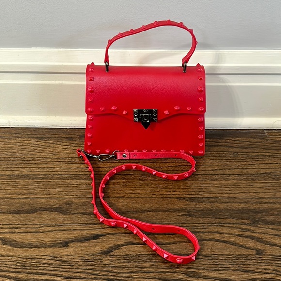 AKIRA | Bags | Red Studded In The Night Spike Top Handle Crossbody ...
